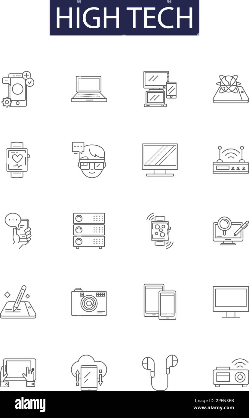 High tech line vector icons and signs. Robotics, Automation, Artificial ...