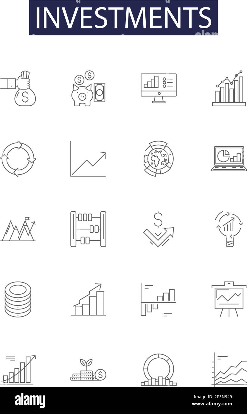 Investments line vector icons and signs. Assets, Stocks, Bonds, Interest, Equity, Portfolio ...
