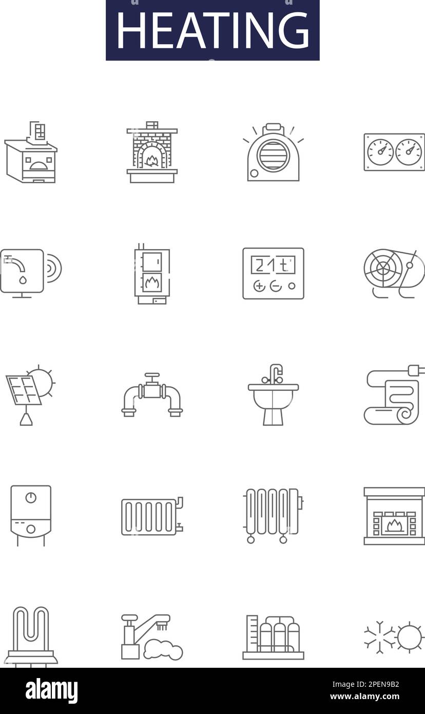 Heating line vector icons and signs. Burn, Ignite, Boil, Roast, Warm ...