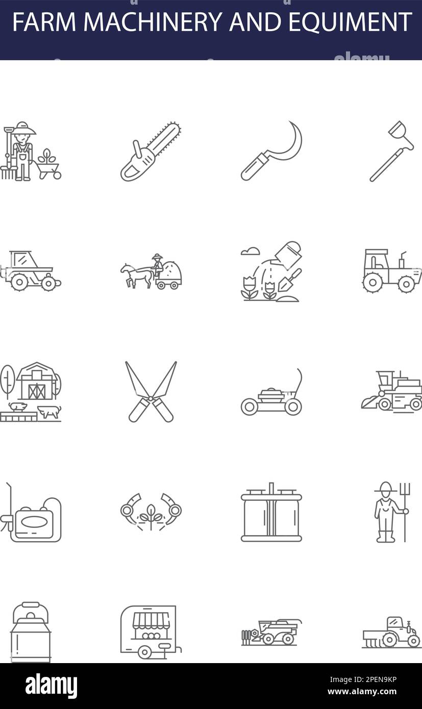 Farm machinery and equiment line vector icons and signs. Harvesters ...
