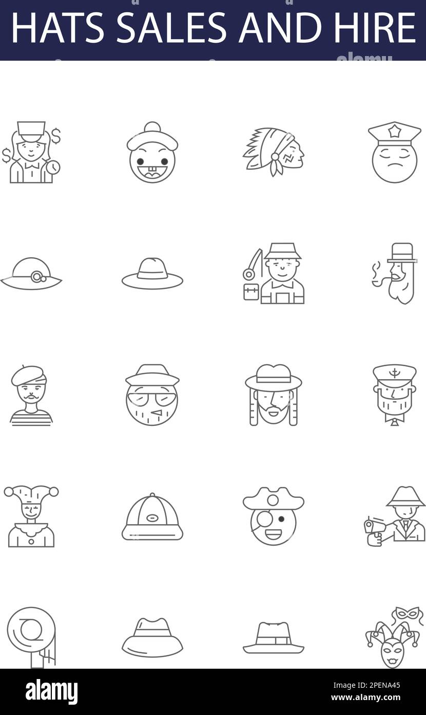 Hats sales and hire line vector icons and signs. Sales, Hire, Caps, Buy ...