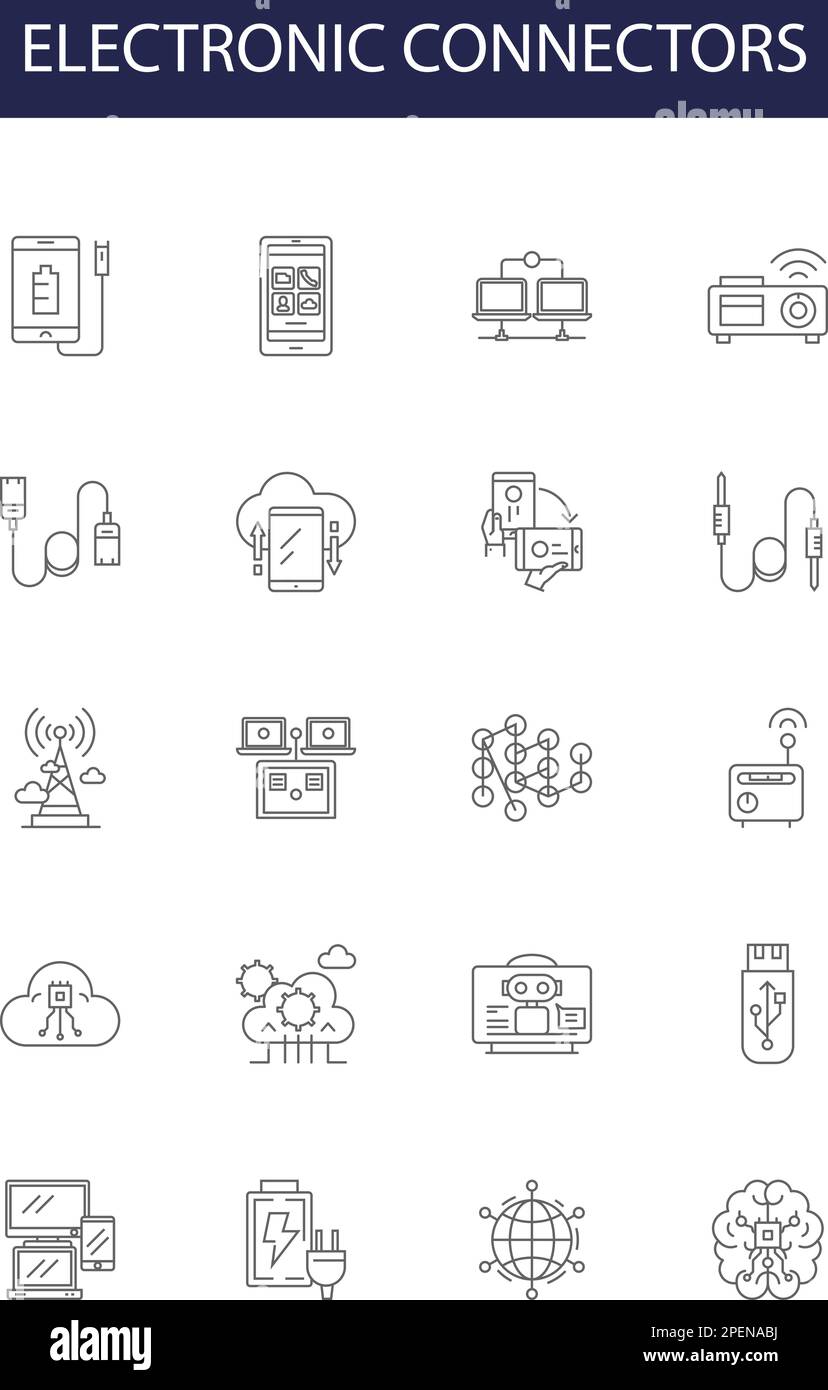 Electronic Connectors Line Vector Icons And Signs Pins Sockets Plugs