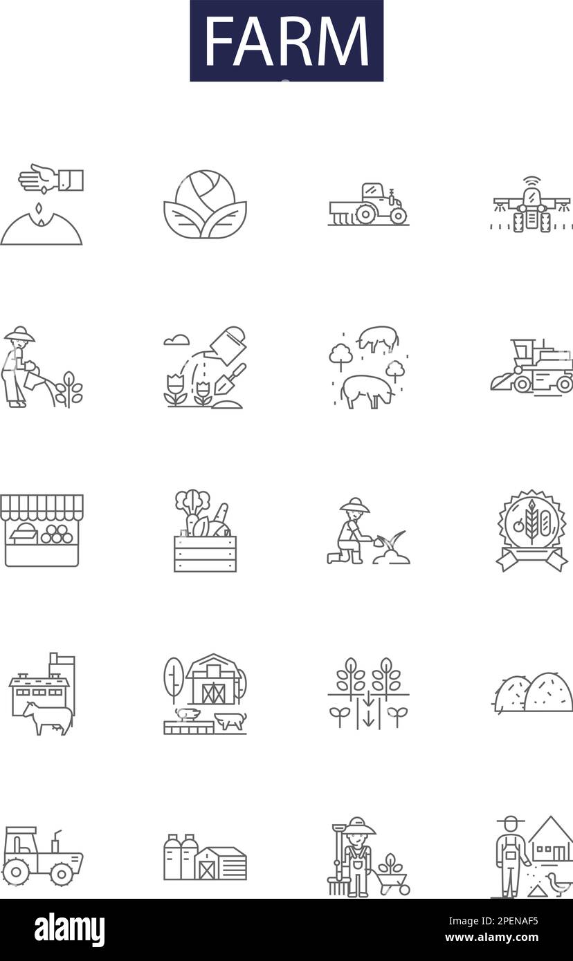 Farm line vector icons and signs. Harvest, Agronomy, Plough, Livestock ...