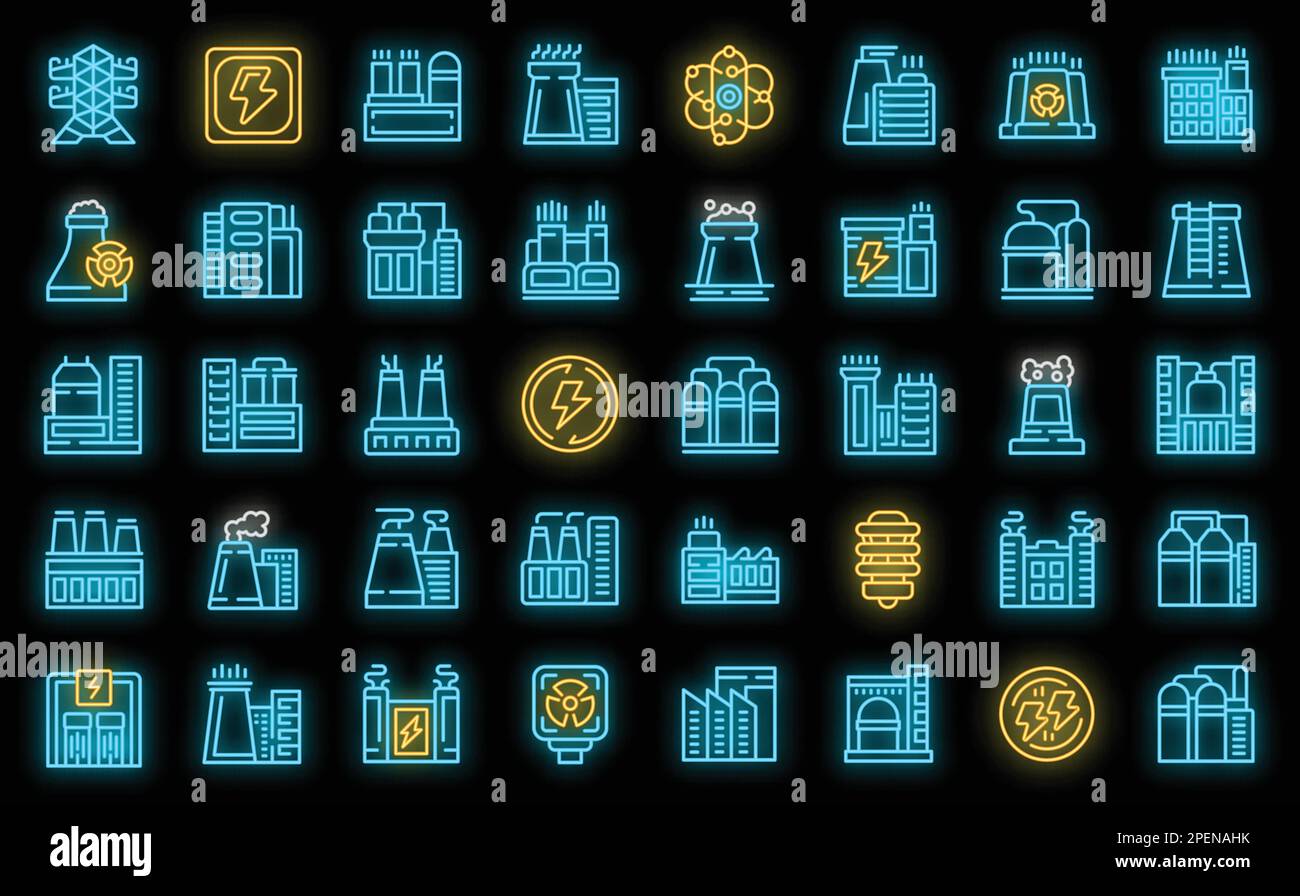 Nuclear power station icons set outline vector. Power energy. Nuclear ...