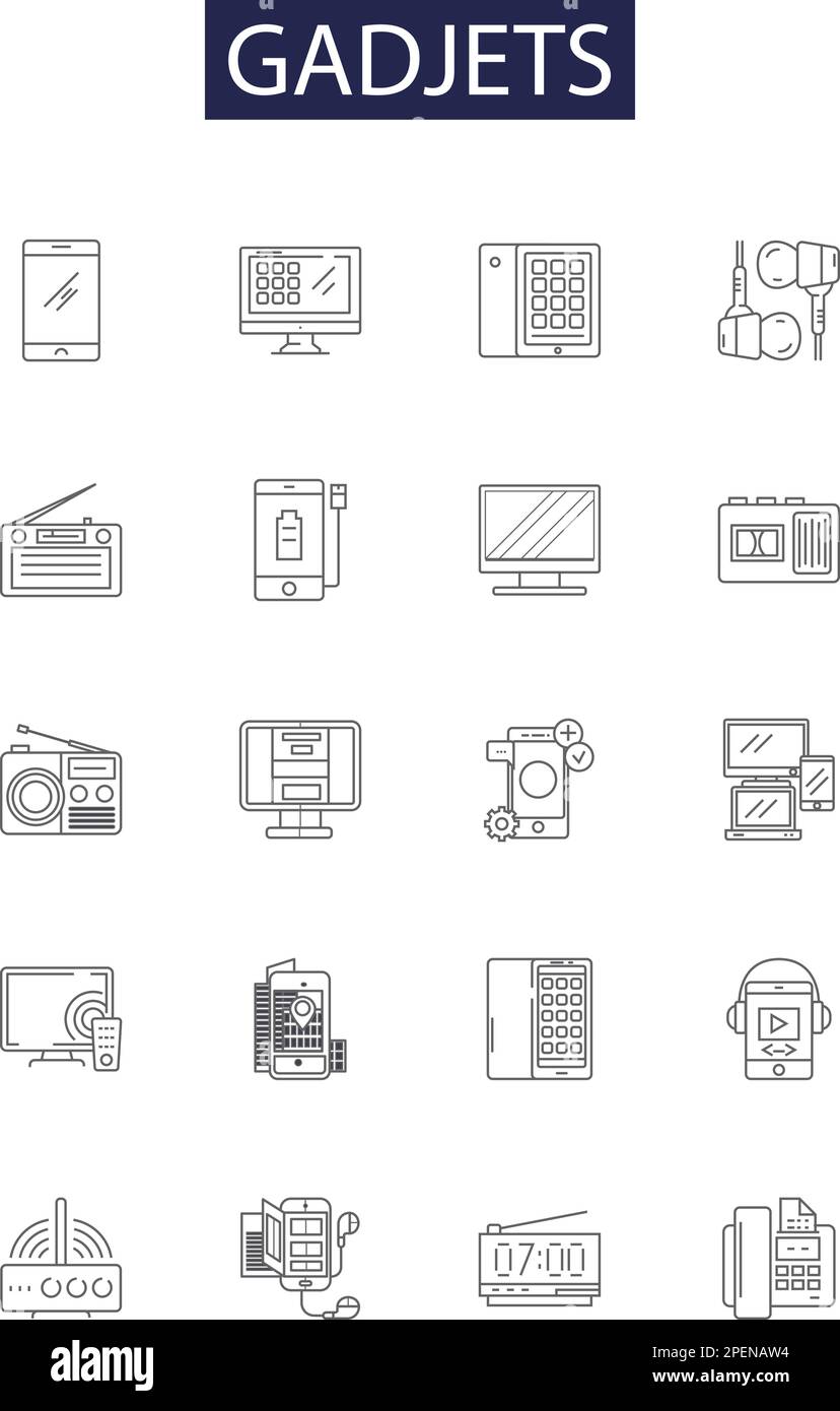 Gadjets line vector icons and signs. Devices, Electronics, Phones, Computers, Tablets, Cameras ...