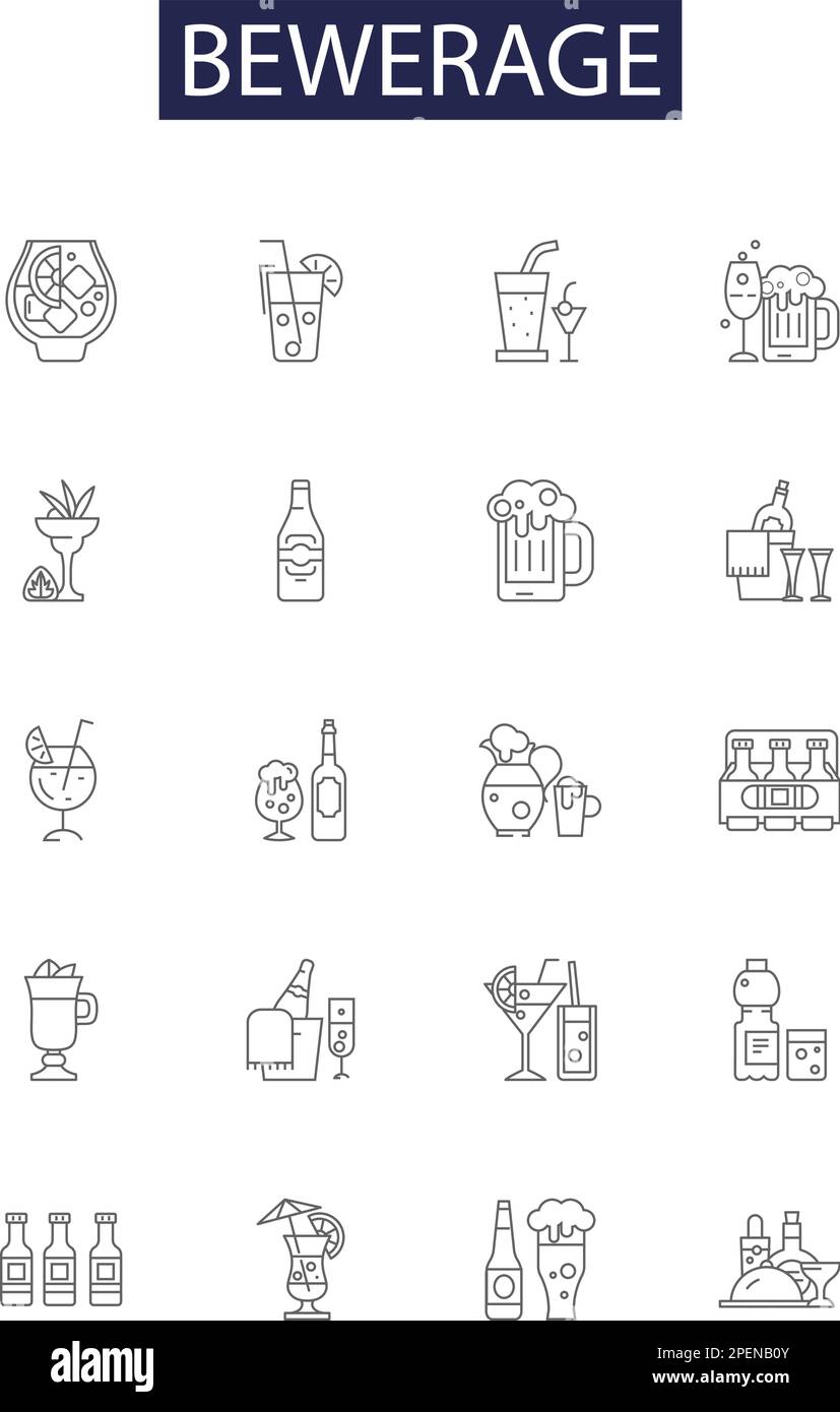 Bewerage line vector icons and signs. Elixir, Malt, Slurp, Julip, Soda ...