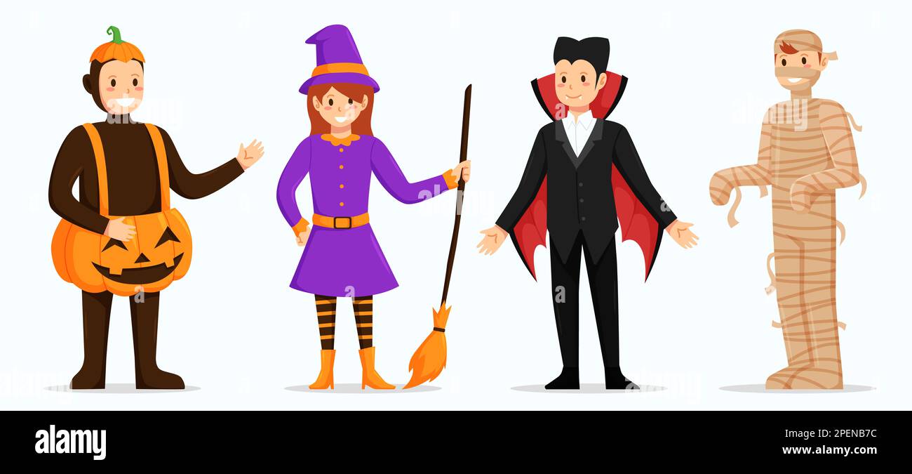 Halloween character vector set with pumpkin, witch, vampire and bandage ...