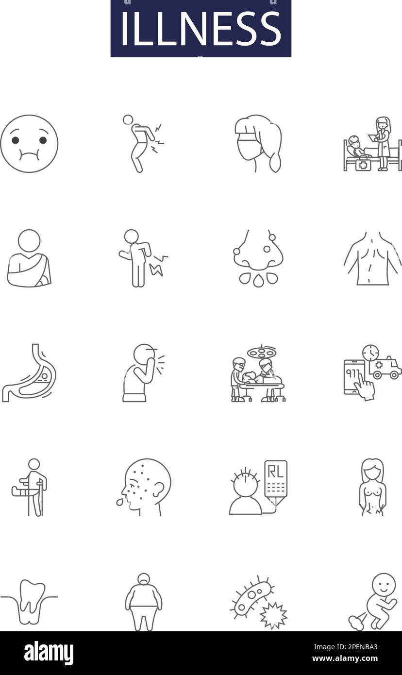 Illness line vector icons and signs. Disease, Malady, Ailment ...