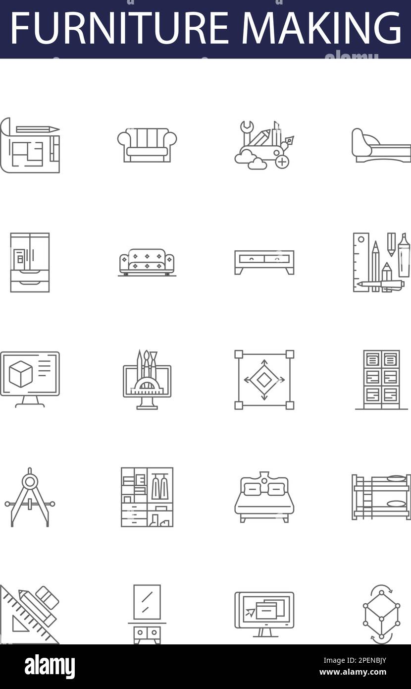 Furniture making line vector icons and signs. joinery, cabinetmaking ...