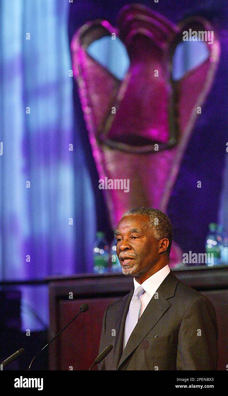 South African President Thabo Mbeki, speaks during the ceremony to ...