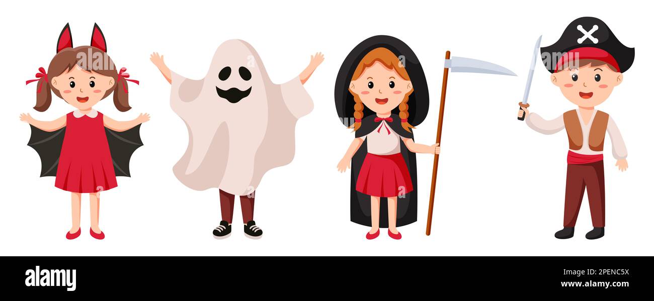 Halloween character vector set with vampire, ghost, witch and pirate ...