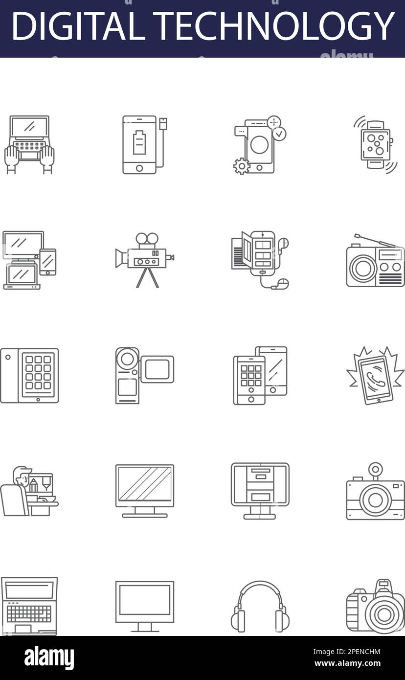 Digital technology line vector icons and signs. Technology, Computers, Networks, Software ...
