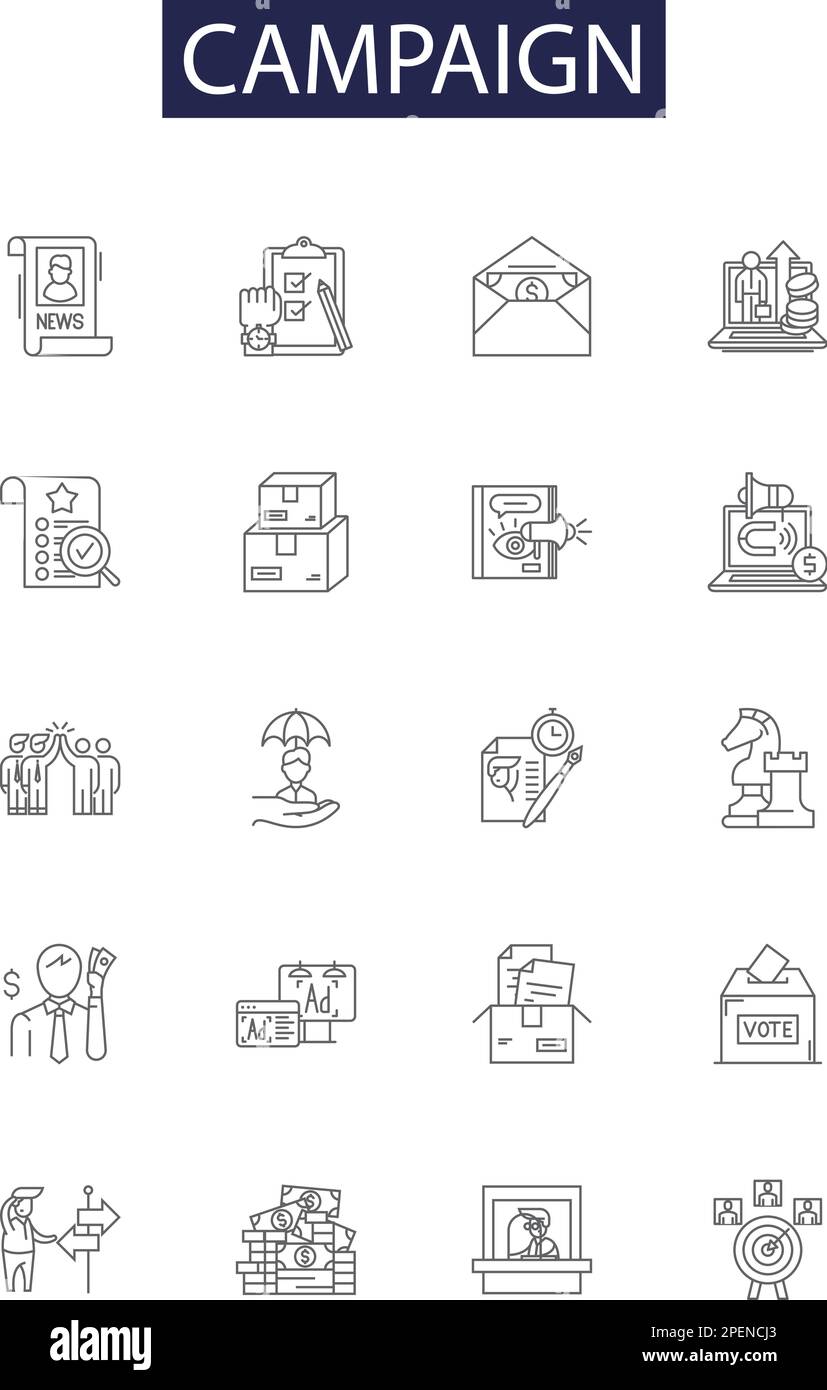 Campaign line vector icons and signs. Advertising, Promotion, Outreach ...