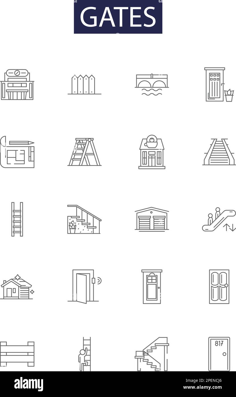 Gates line vector icons and signs. Portals, Doors, Entrances, Entryways ...
