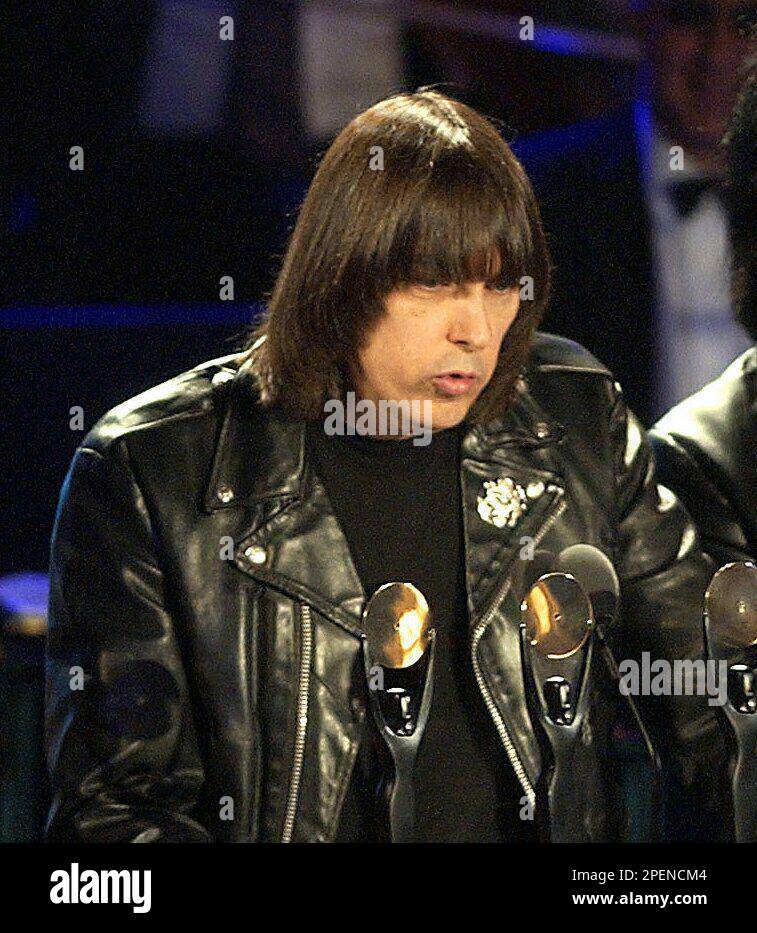 Johnny Ramone of the punk rock group The Ramones speaks after the group ...