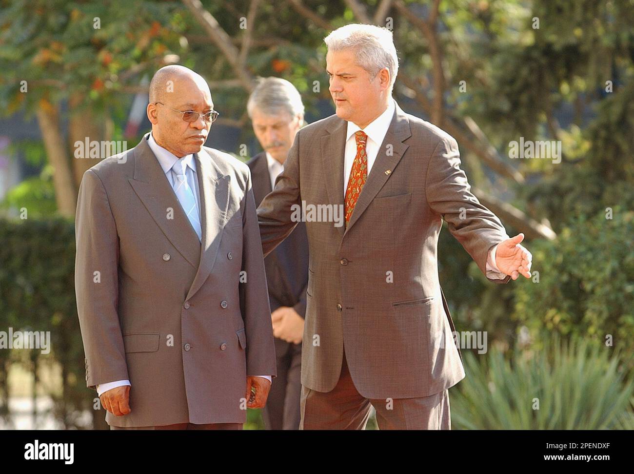 South African Deputy President Jacob Zuma, left, is welcomed by ...