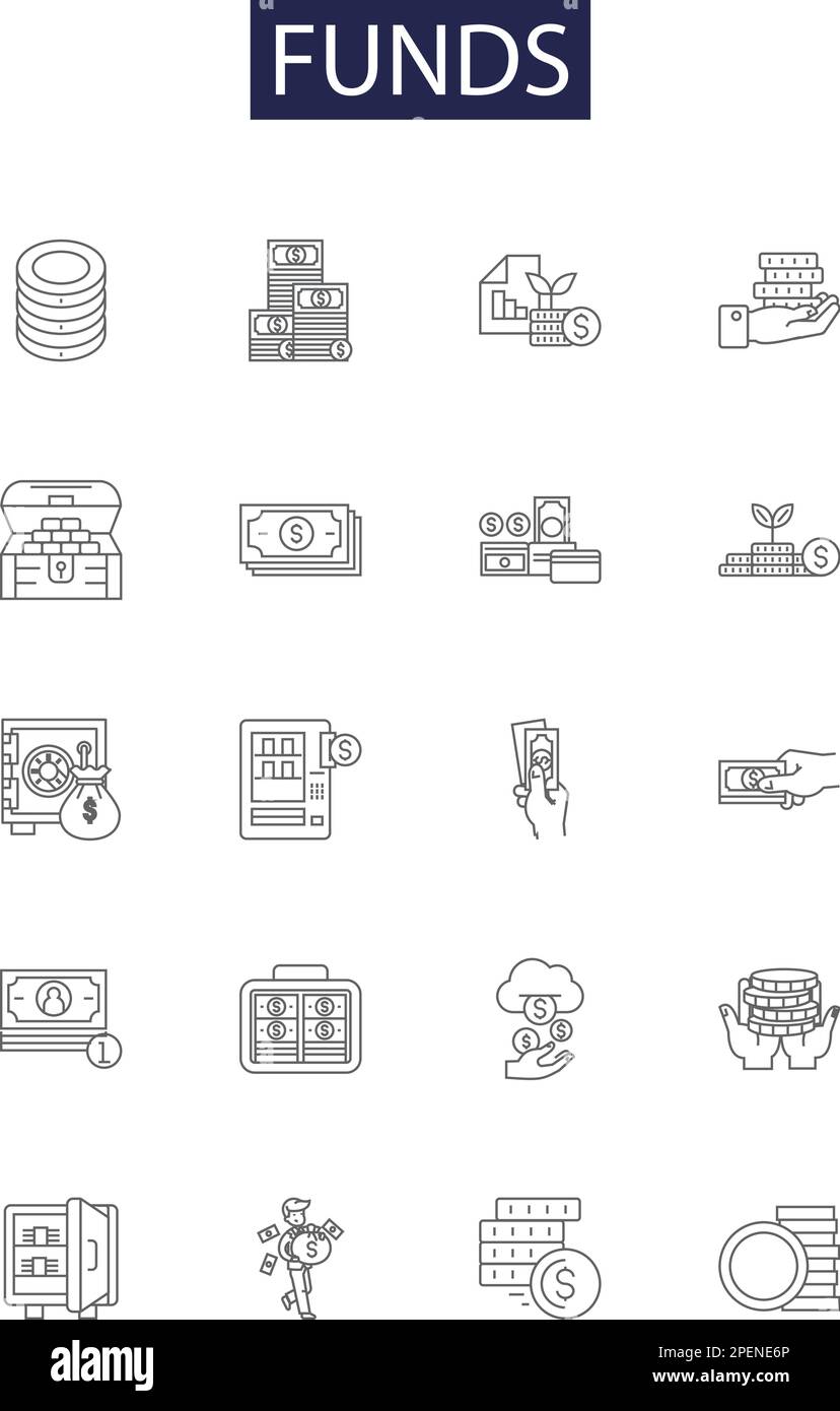 Funds line vector icons and signs. Capital, Finances, Assets ...