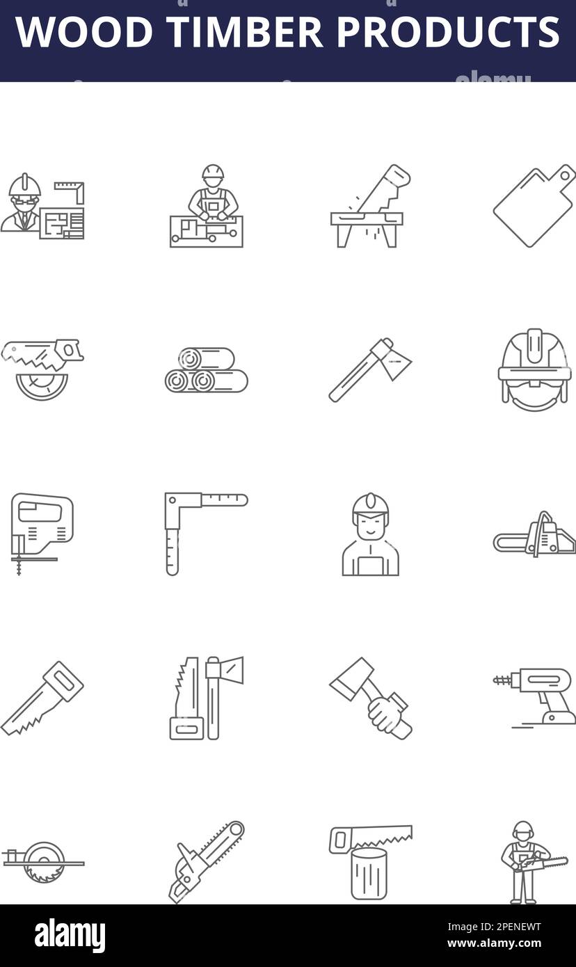 Wood timber products line vector icons and signs. Wood, Products ...