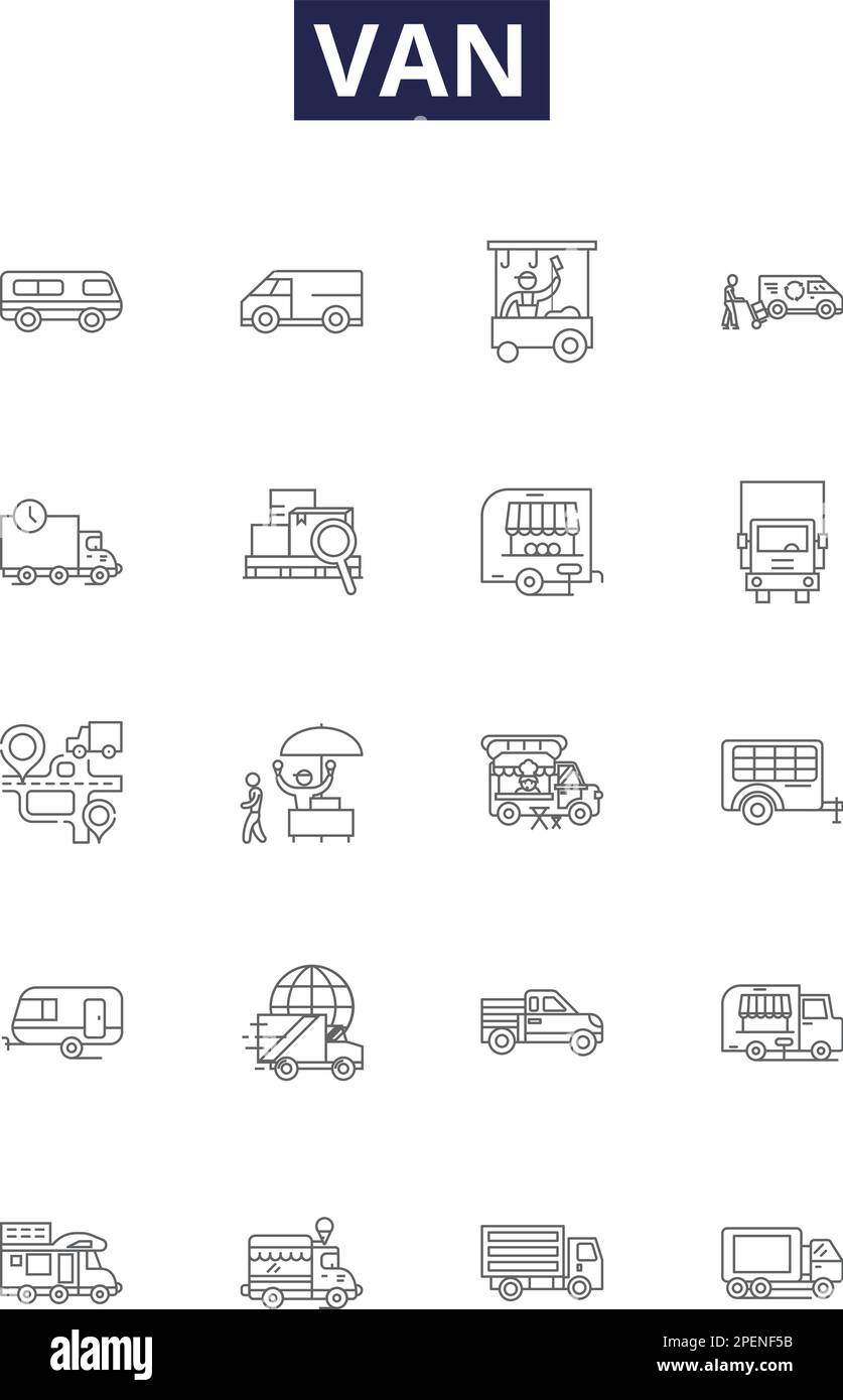 Van line vector icons and signs. Vehicle, Autos, Cargo, Delivery ...