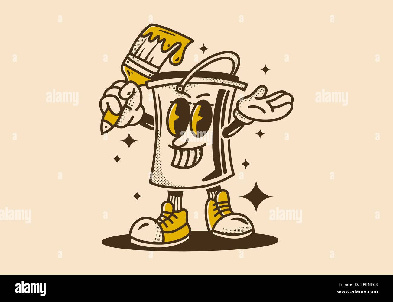 Paint bucket mascot character design with smiling face in vintage color ...