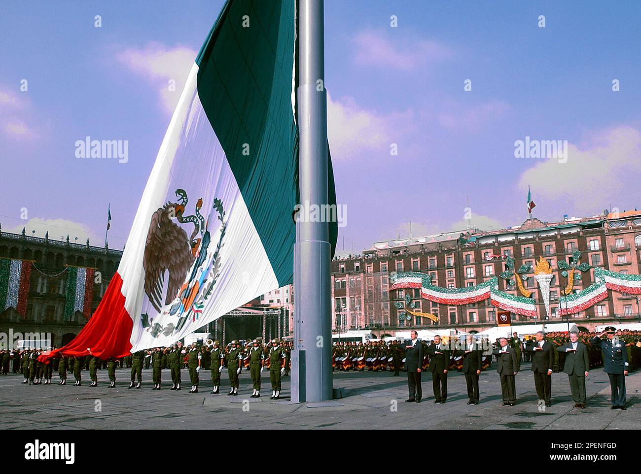 Mexico's President Vicente Fox, 7th from right, participates in an ...