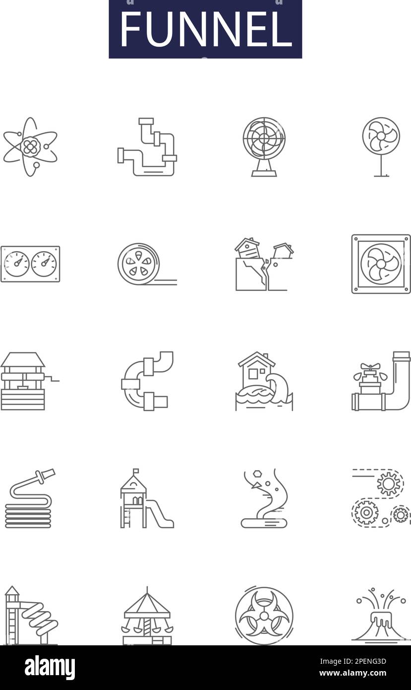 Funnel line vector icons and signs. Funneling, Spout, Narrow, Conical ...