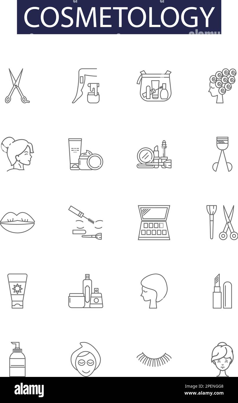 Cosmetology line vector icons and signs. salons, makeup, aesthetics, spas, treatments ...