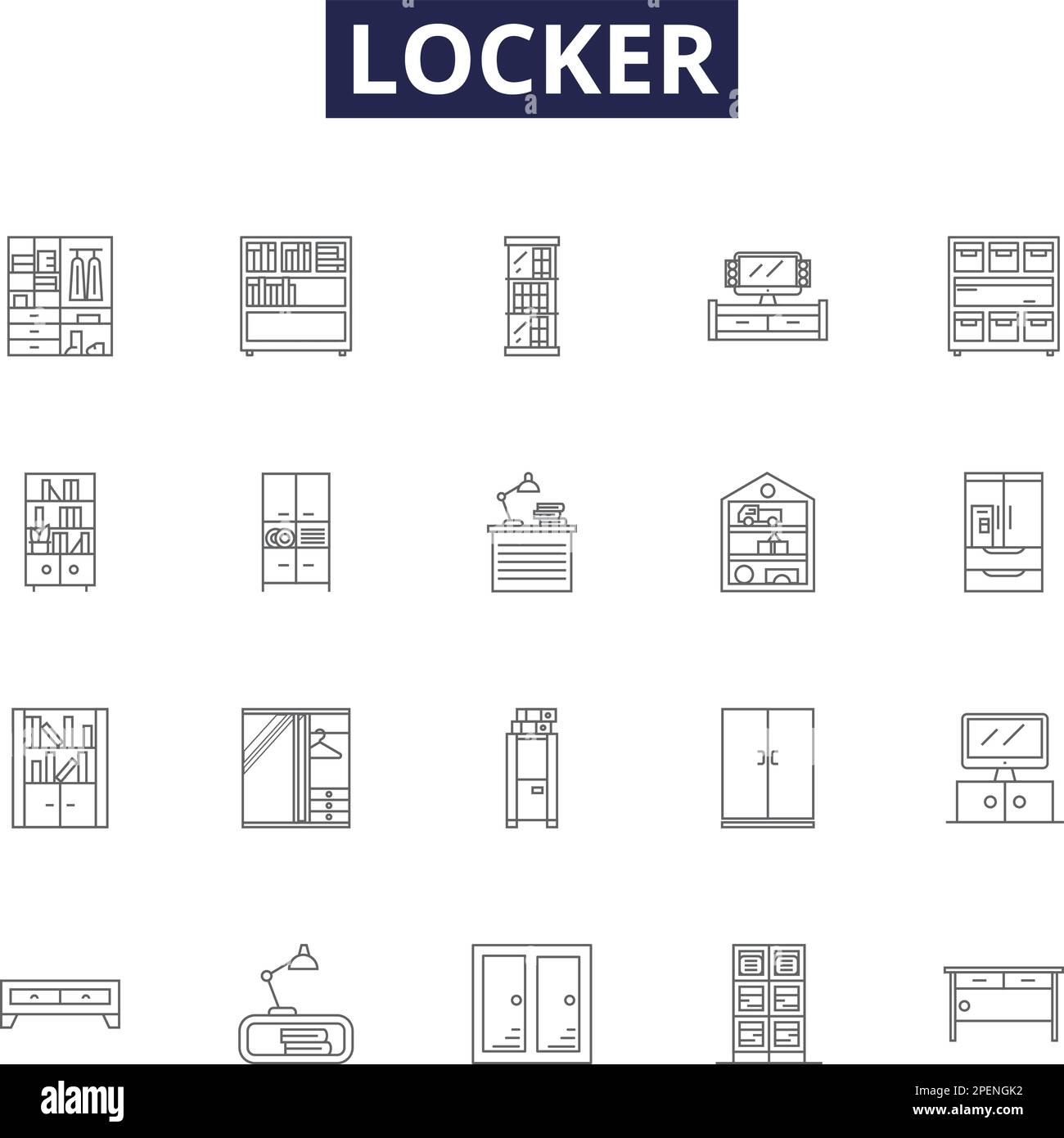 Locker line vector icons and signs. container, cubby, safe, deposit ...