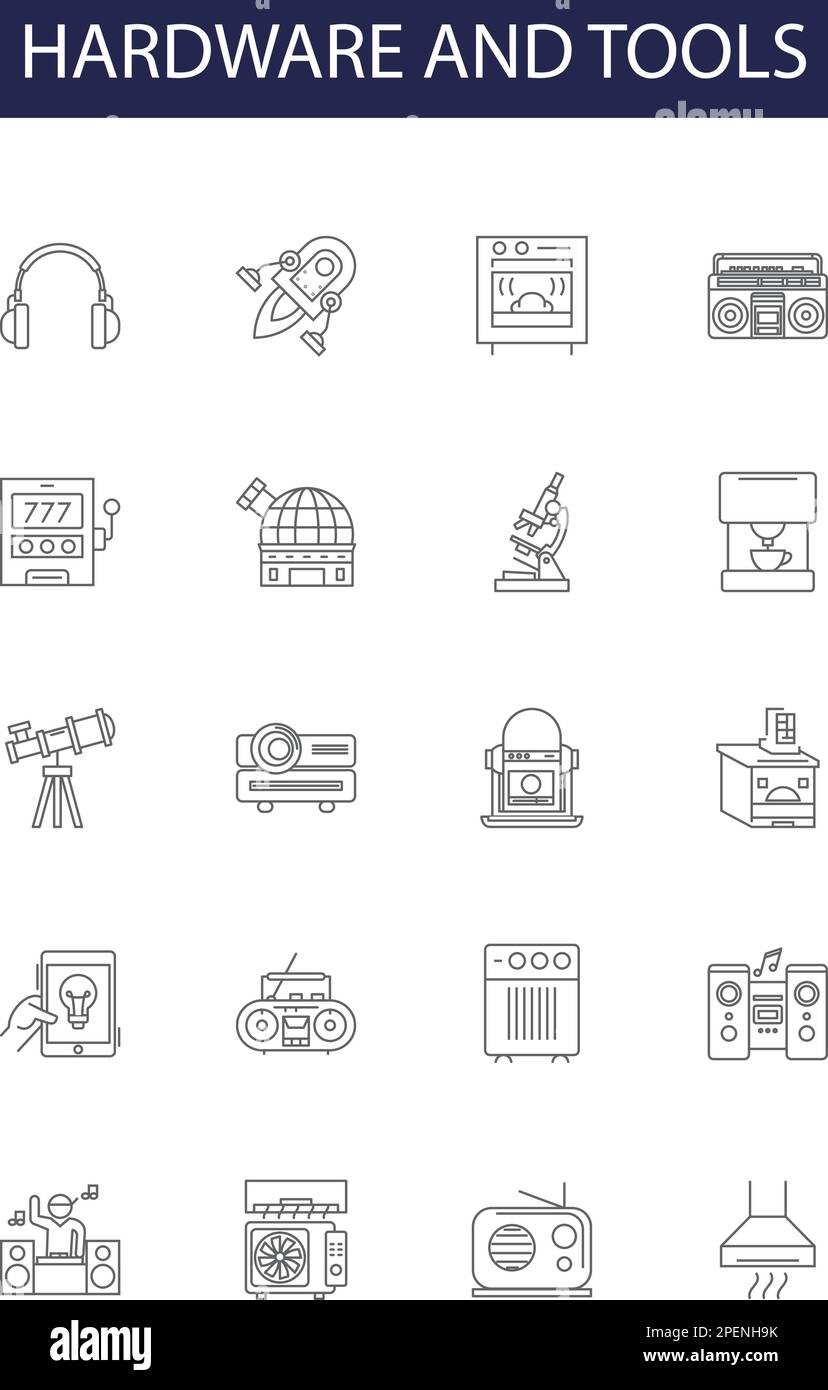 Hardware and tools line vector icons and signs. hardware, work, hammer ...