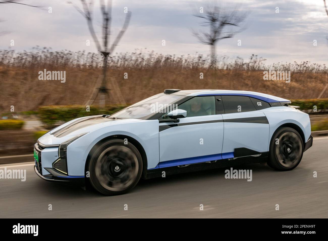 The HiPhi Z, an electric GT car from Chinese start-up Human Horizons, being driven in Shanghai ...