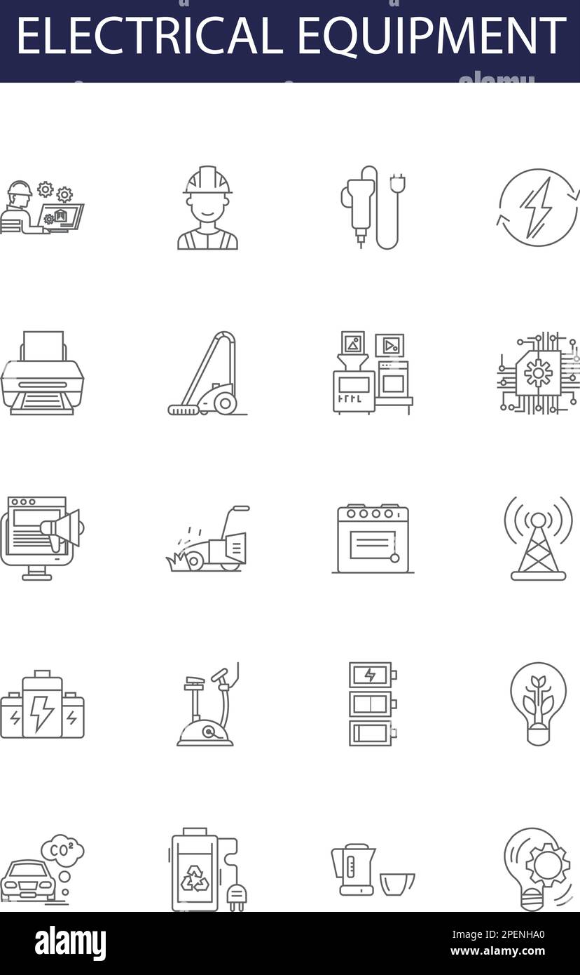 Electrical equipment line vector icons and signs. equipment, wiring ...