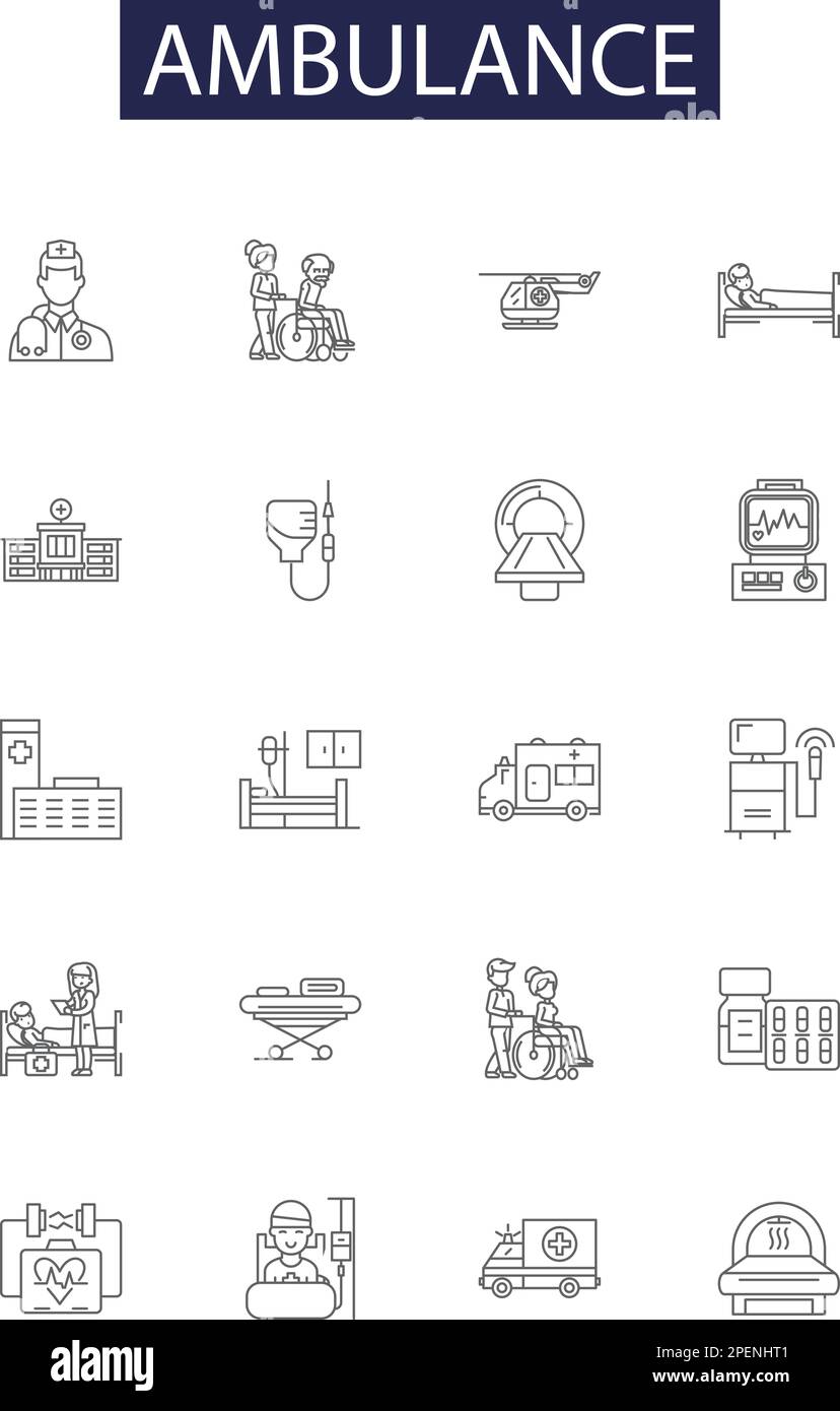 Ambulance line vector icons and signs. Rescue, Emergency, Amenity, Response, Transport, Help ...