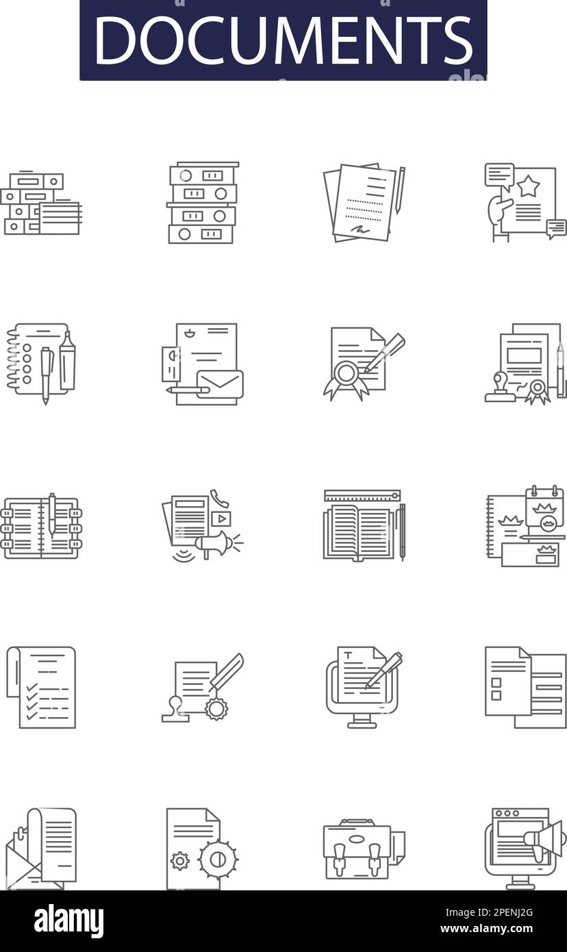 Documents line vector icons and signs. Forms, Records, Plans, Reports ...
