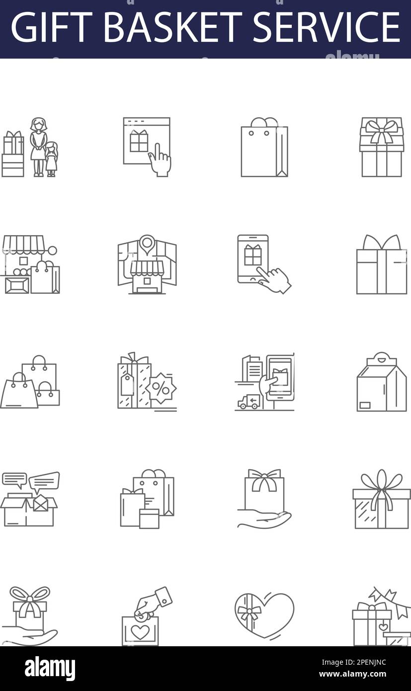 Gift basket service line vector icons and signs. Basket, Service ...
