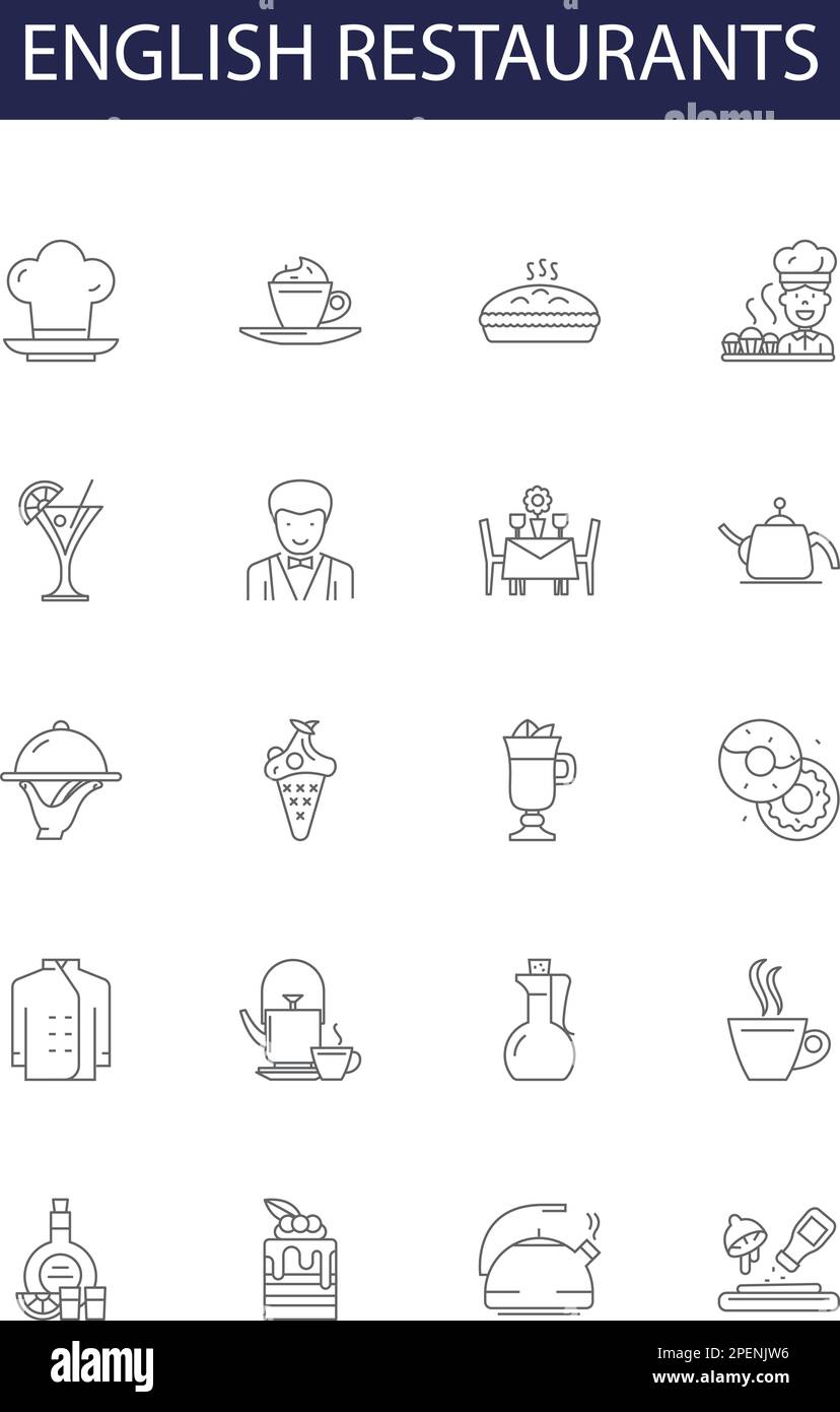 English restaurants line vector icons and signs. food, english, traditional, pub, bar, dinner ...