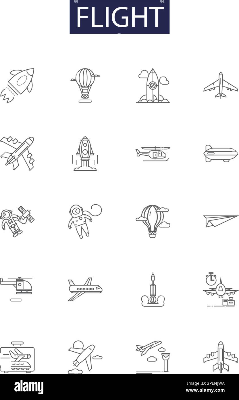 Flight line vector icons and signs. Jet, Plane, Soar, Fly, Wing, Glide ...