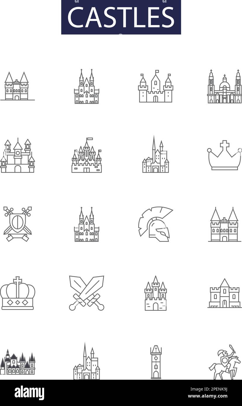 Castles line vector icons and signs. architecture, building, old ...