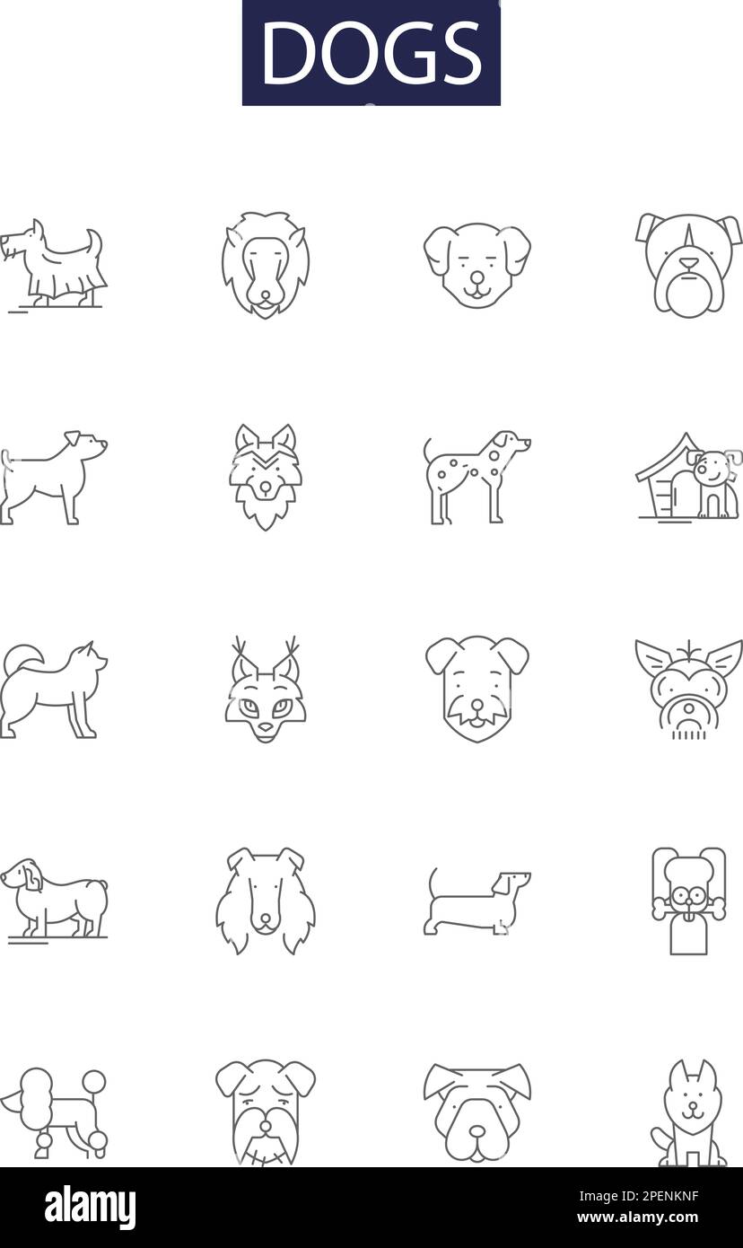 Dogs line vector icons and signs. Hound, Pup, Mutt, Labrador, Terrier ...