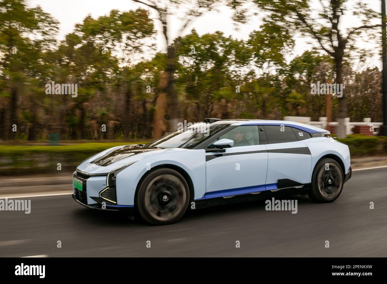 The HiPhi Z, an electric GT car from Chinese start-up Human Horizons, being driven in Shanghai ...