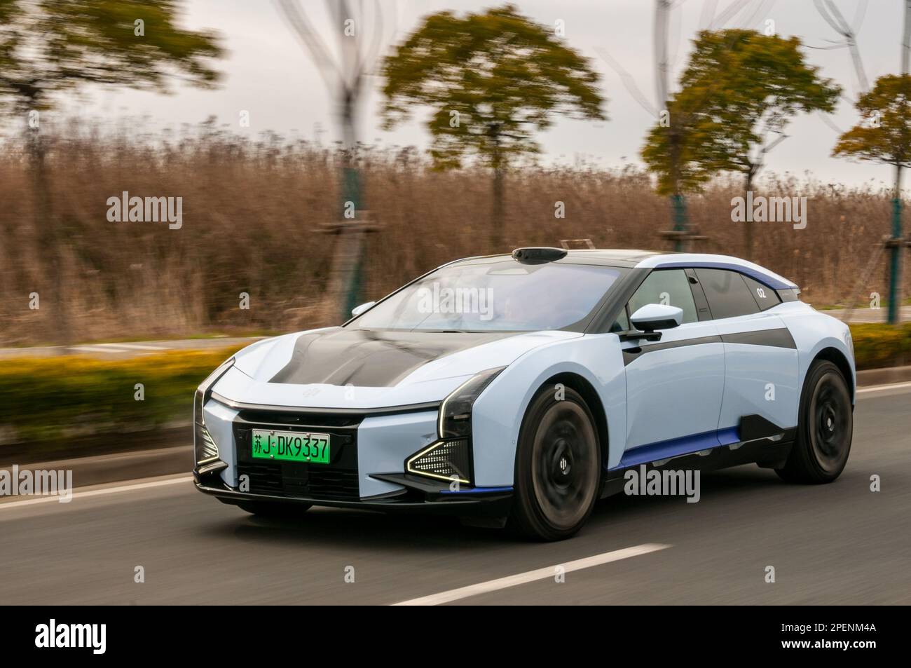 The HiPhi Z, an electric GT car from Chinese start-up Human Horizons, being driven in Shanghai ...