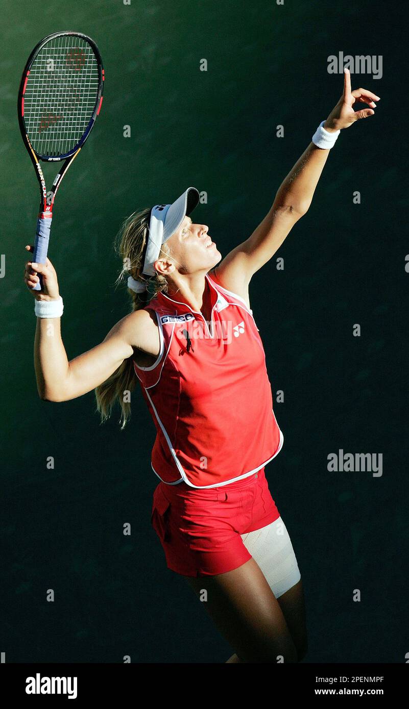 Elena Dementieva, of Russia, serves to Jennifer Capriati, of the United ...
