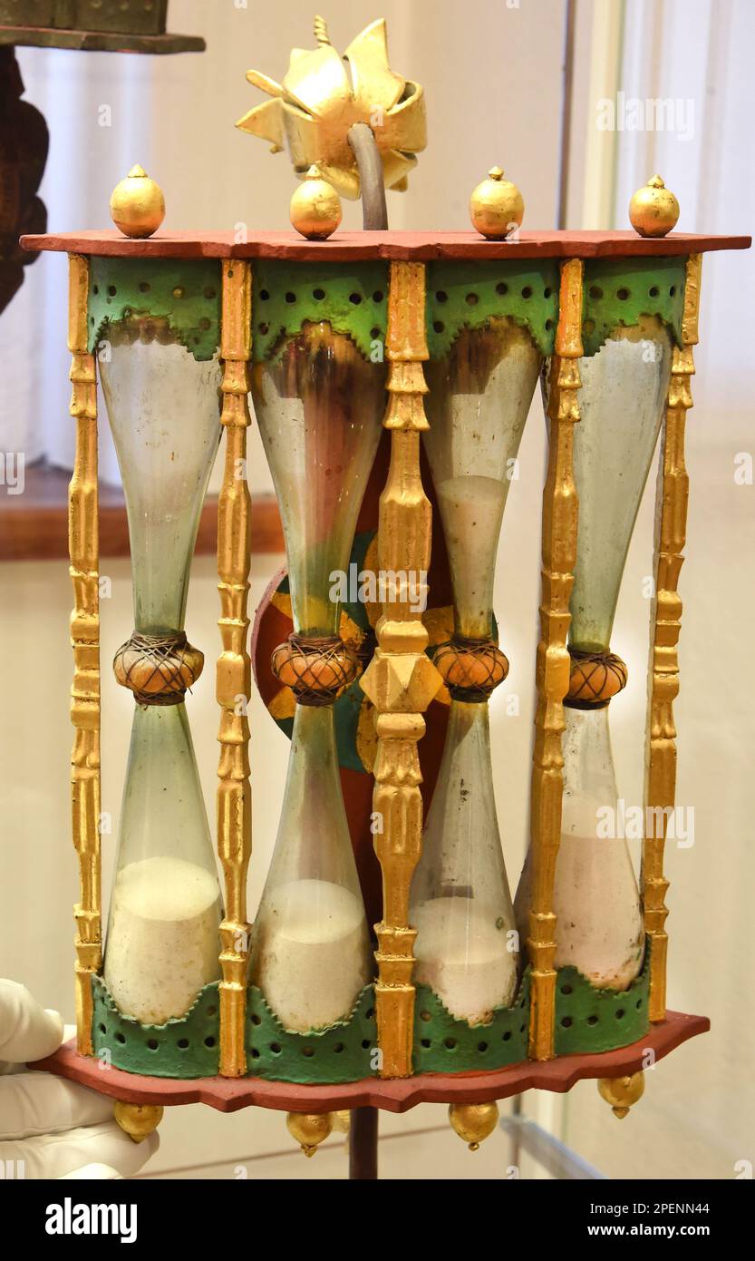 15 March 2023, Saxony, Delitzsch: A historic hourglass from the 18th ...