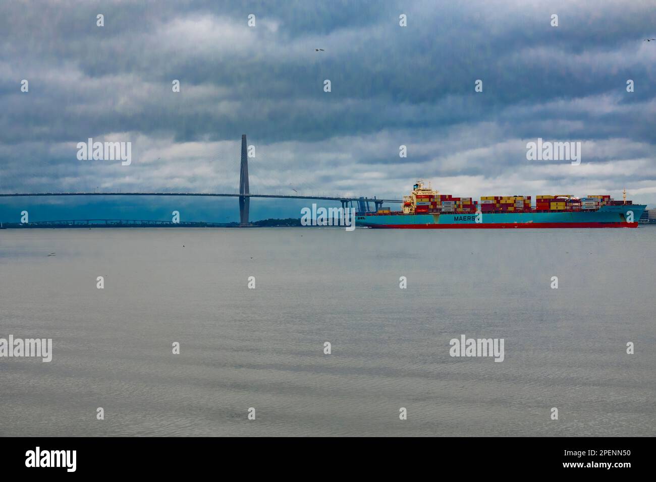 A colossal cargo vessel in Charleston, South Carolina, United States ...