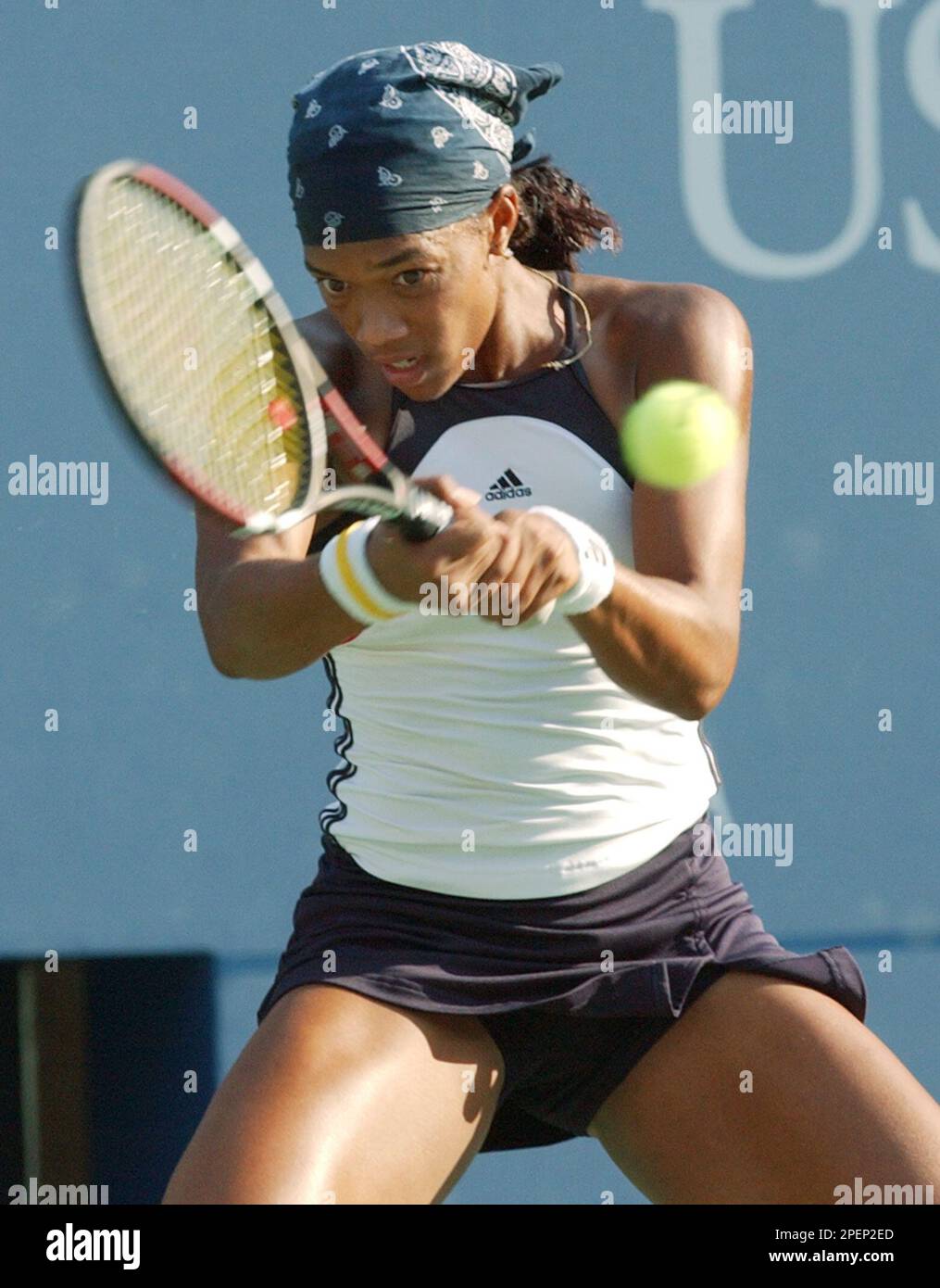 Angela Haynes, of the United States, hits a return against Francesca ...