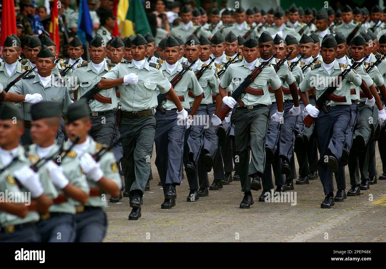 Members of the Nicaraguan Army march during a parade to commemorate the ...
