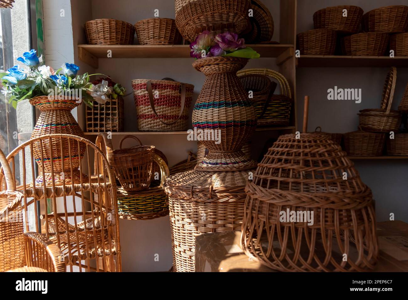 Hand Crafted items made of willow wicker seen on display at a showroom ...