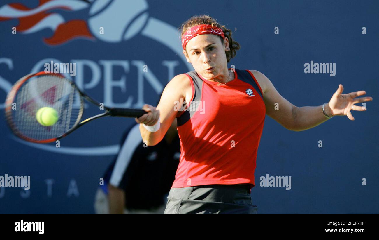 Virginia Ruano Pascual of Spain returns the ball to Alexandra Stevenson ...