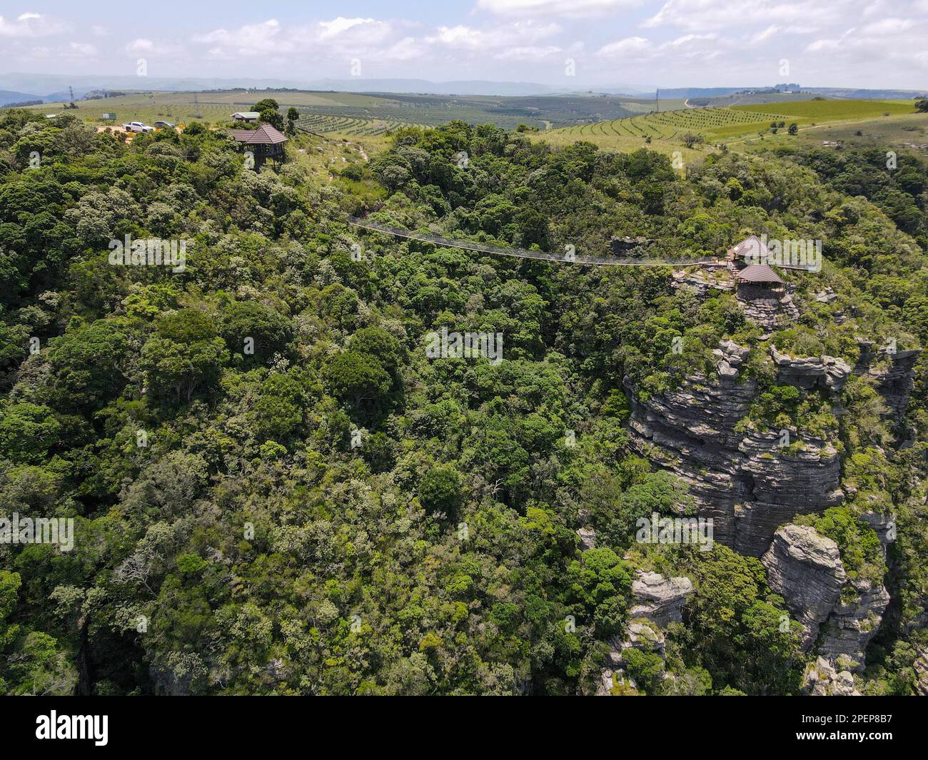 Drone view at the suspension bridge on Oribi gorge in South Africa ...