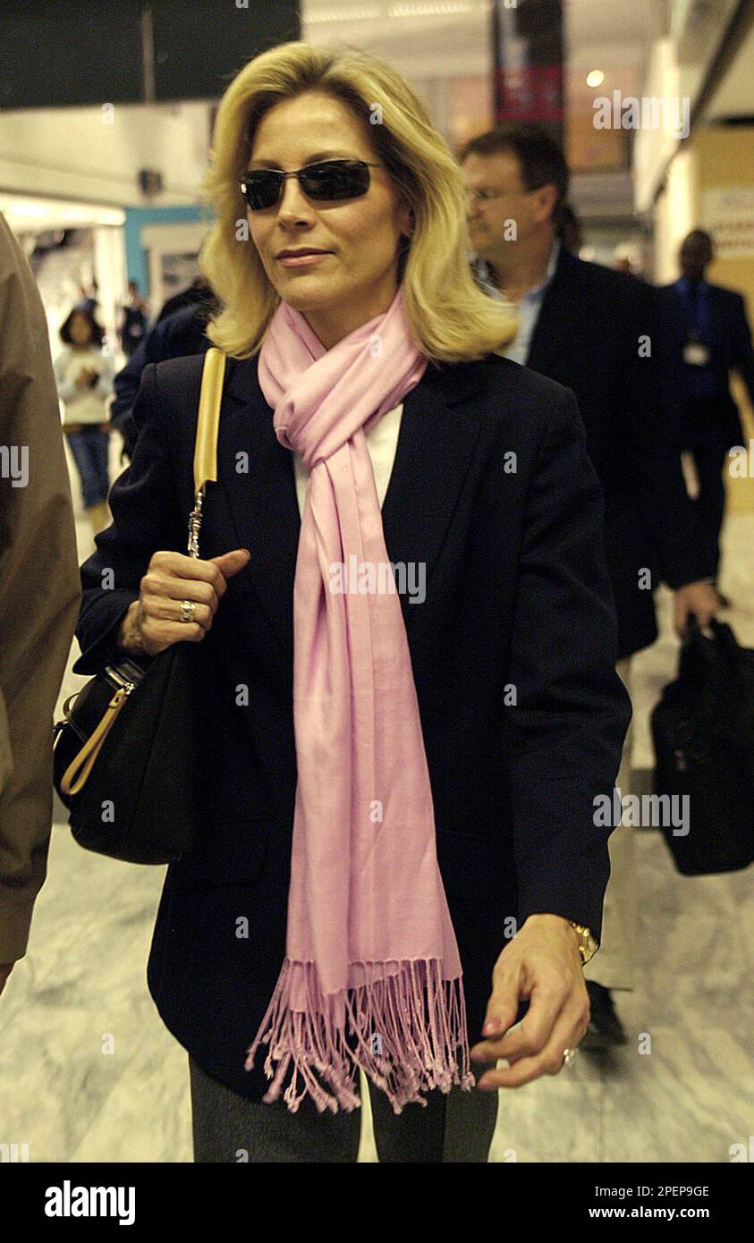 Diane Thatcher, wife of Sir Mark Thatcher, at Cape Town International ...