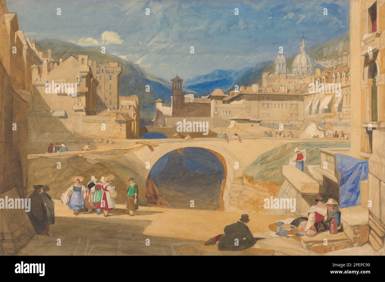 Bridge in a Continental Town circa 1830 by John Sell Cotman Stock Photo ...